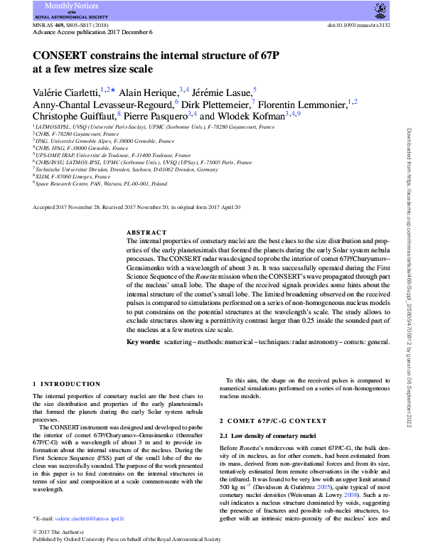(PDF) CONSERT constrains the internal structure of 67P at a few metres ...