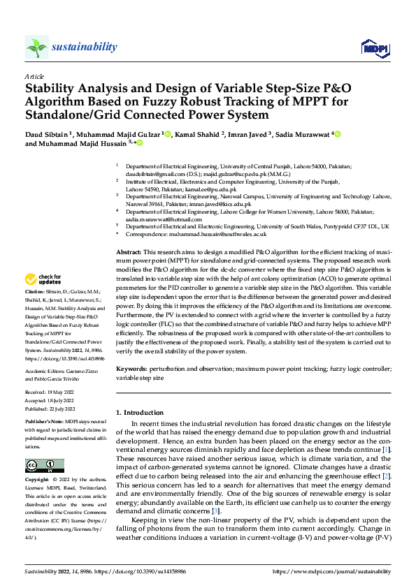 (PDF) Stability Analysis and Design of Variable Step-Size P&O Algorithm ...