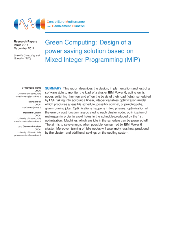 (PDF) Green Computing: Design of a Power Saving Solution Based on Mixed Integer Programming (MIP)