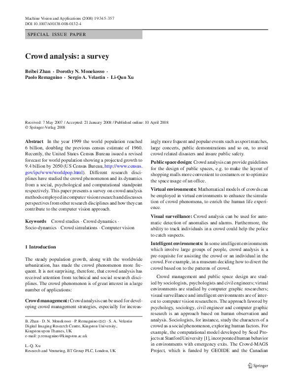 (PDF) Crowd analysis: a survey | Paolo Remagnino - Academia.edu