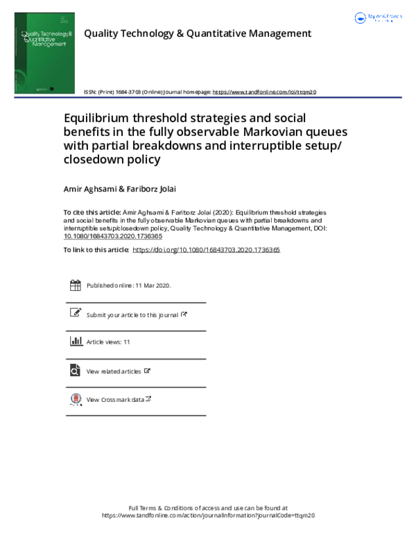 (PDF) Equilibrium threshold strategies and social benefits in the fully observable Markovian ...