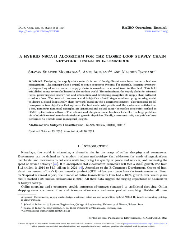 (PDF) A hybrid NSGA-II algorithm for the closed-loop supply chain network design in e-commerce
