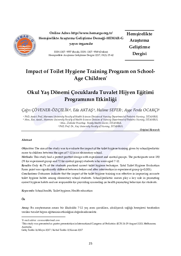 (PDF) Impact of Toilet Hygiene Training Program on School-Age Children