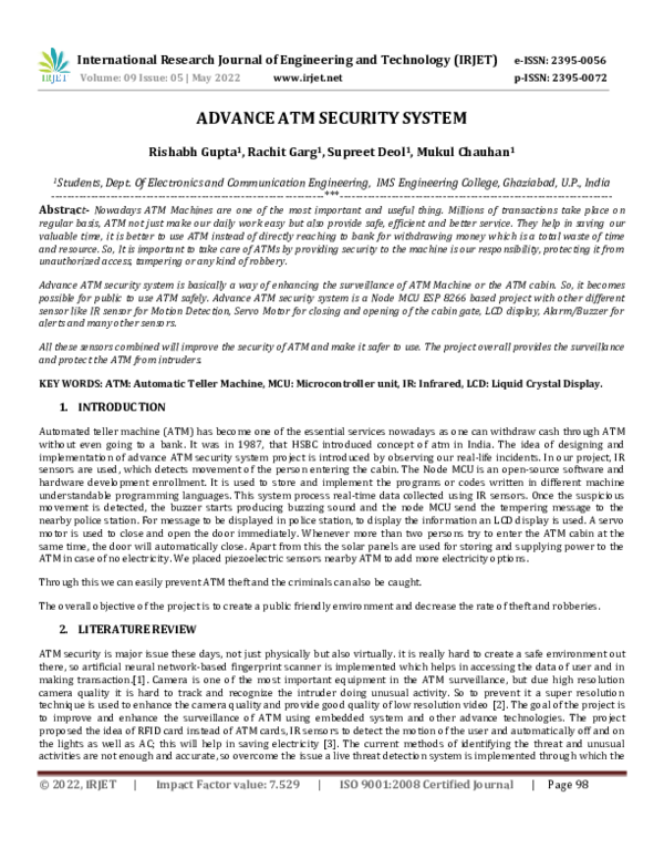 Pdf Advance Atm Security System 