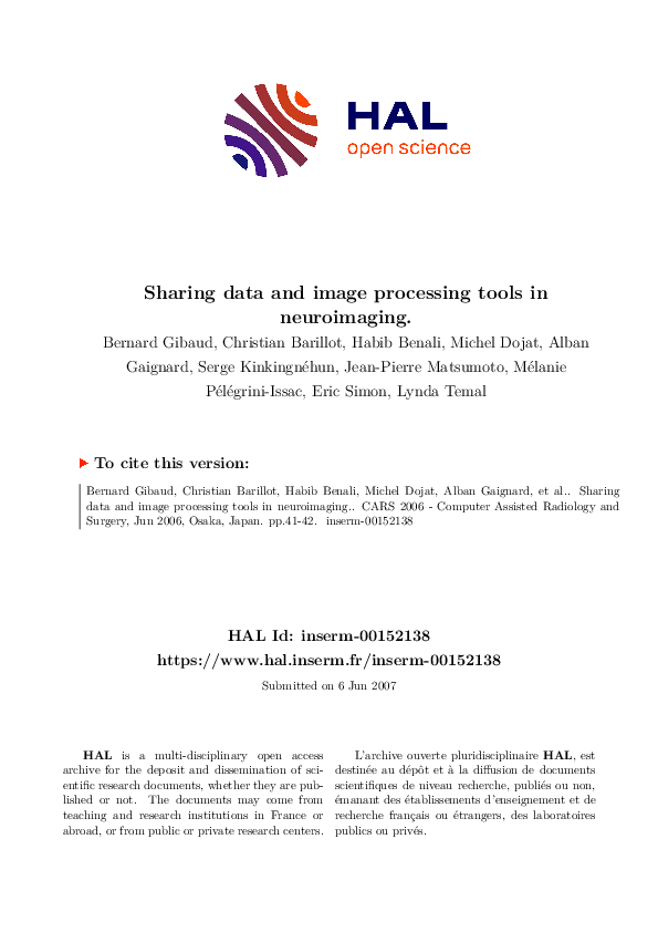 (PDF) Sharing data and image processing tools in neuroimaging