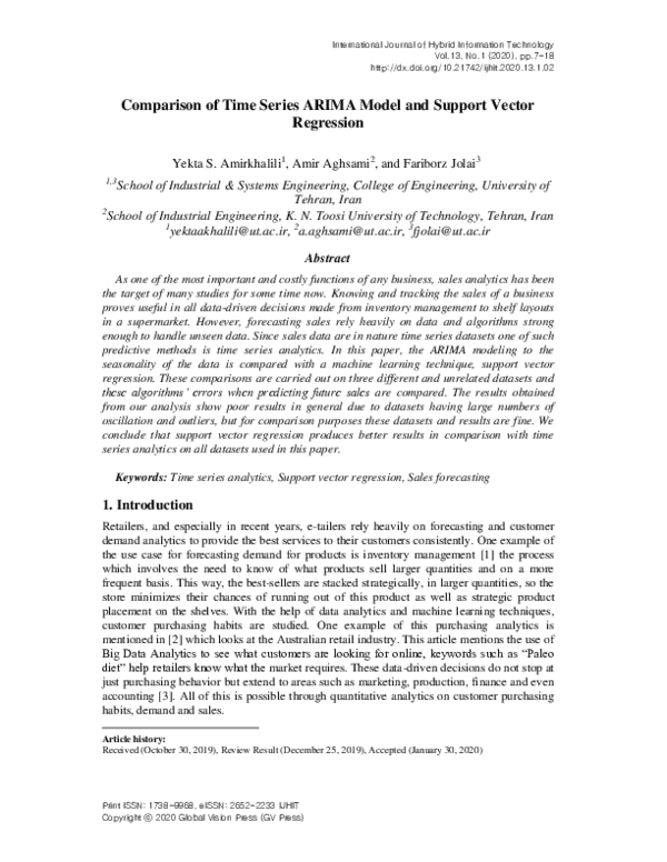 (PDF) Comparison of Time Series ARIMA Model and Support Vector Regression | Amir Aghsami ...