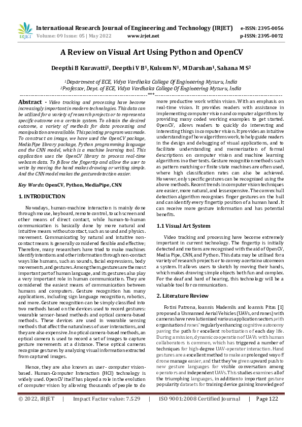 Pdf A Review On Visual Art Using Python And Opencv