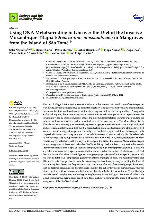 (PDF) Diet Analysis of Invasive Mozambique Tilapia via DNA Metabarcoding