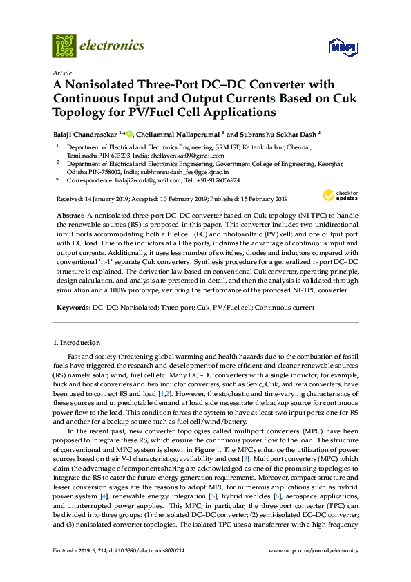 Pdf A Nonisolated Three Port Dcdc Converter With Continuous Input And Output Currents Based