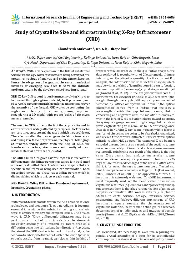 (PDF) Study of Crystallite Size and Microstrain Using X-Ray Diffractometer (XRD