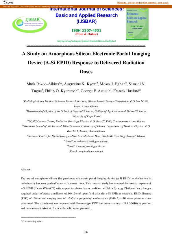 (PDF) A Study on Amorphous Silicon Electronic Portal Imaging Device (A-Si EPID) Response to ...