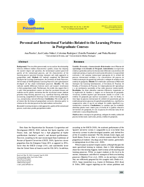 (PDF) Personal and Instructional Variables Related to the Learning Process in Postgraduate Courses