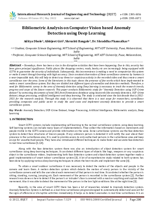 (PDF) Bibliometric Analysis on Computer Vision based Anomaly Detection ...