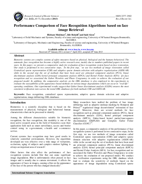 (PDF) Performance Comparison of Face Recognition Algorithms based on face image Retrieval