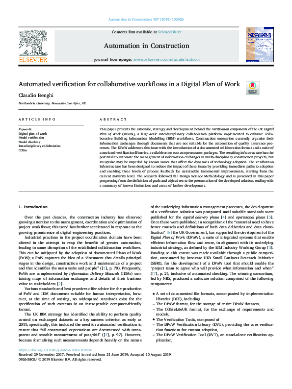 Pdf Automated Verification For Collaborative Workflows In A Digital Plan Of Work