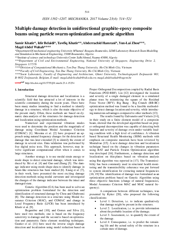 (PDF) Multiple damage detection in composite beams using Particle Swarm Optimization and Genetic ...