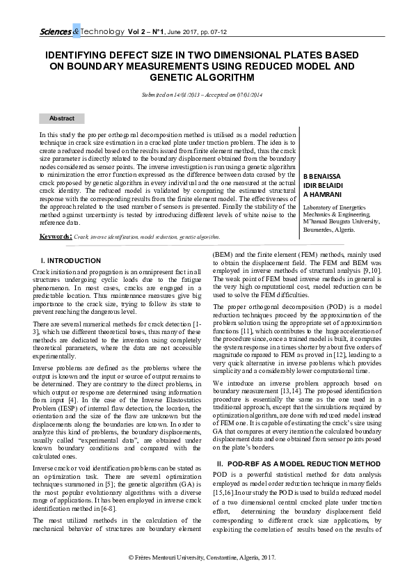 (PDF) Identifying Defect Size in Two Dimensional Plates Based on ...
