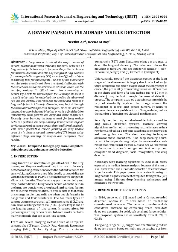 (PDF) A REVIEW PAPER ON PULMONARY NODULE DETECTION (PDF) A REVIEW PAPER ON PULMONARY NODULE DETECTION