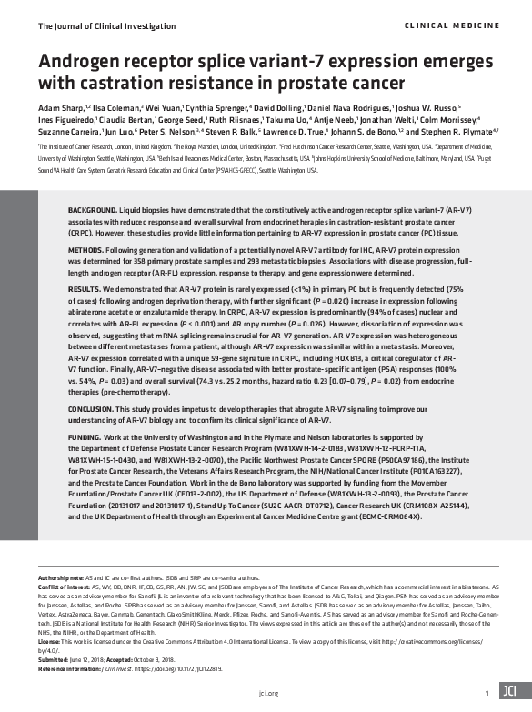(PDF) Androgen receptor splice variant-7 expression emerges with castration resistance in ...