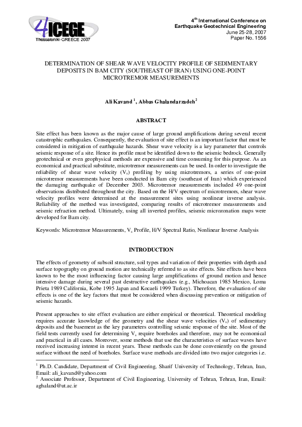 Pdf Determination Of Shear Wave Velocity Profile Of Sedimentary