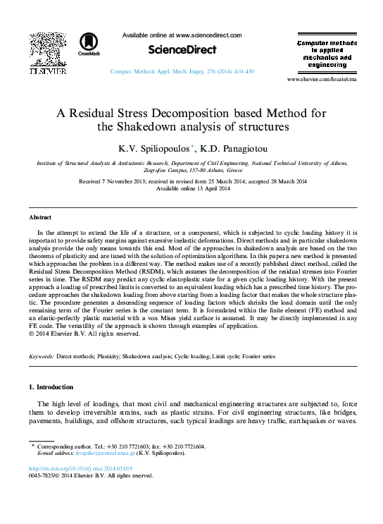 (PDF) A Residual Stress Decomposition based Method for the Shakedown analysis of structures