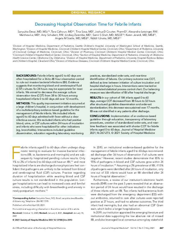 (PDF) Decreasing Hospital Observation Time for Febrile Infants