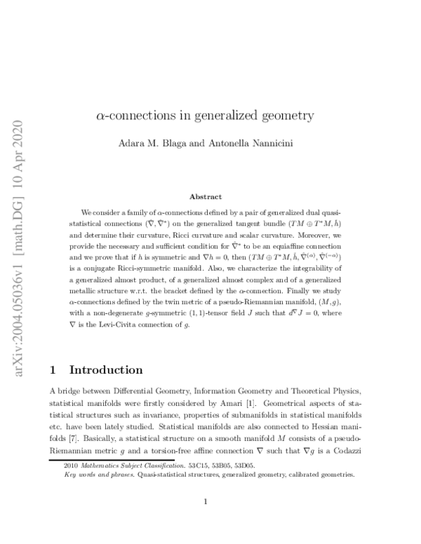 (PDF) Α-Connections in Generalized Geometry