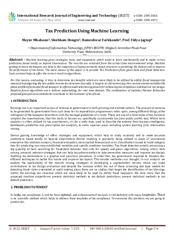 (PDF) Tax Prediction Using Machine Learning