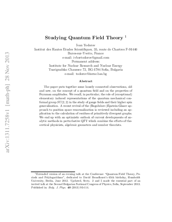 (PDF) Studying Quantum Field Theory