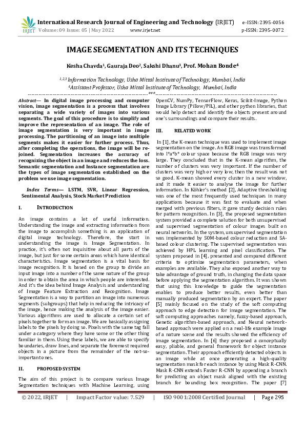 (PDF) IMAGE SEGMENTATION AND ITS TECHNIQUES