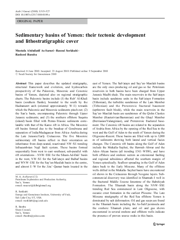(PDF) Sedimentary basins of Yemen: their tectonic development and ...