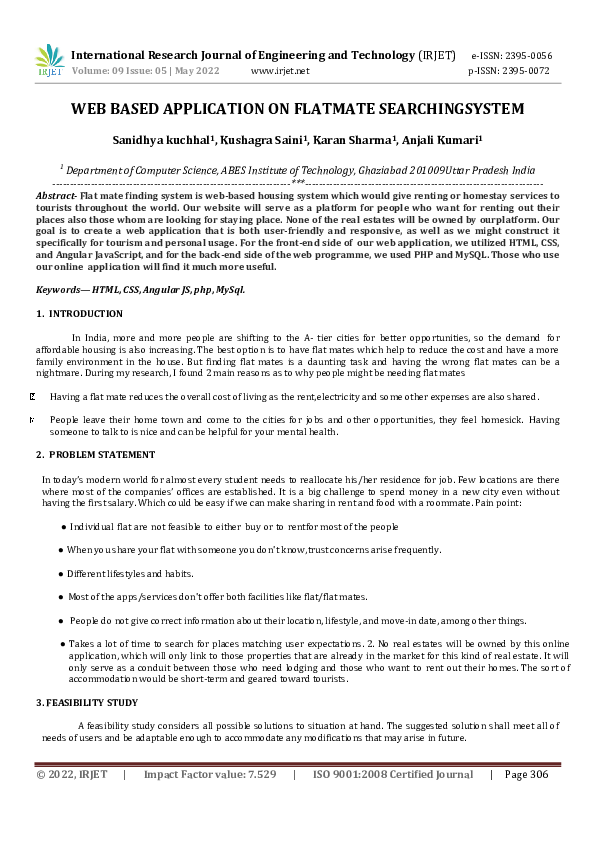 (PDF) WEB BASED APPLICATION ON FLATMATE SEARCHING SYSTEM