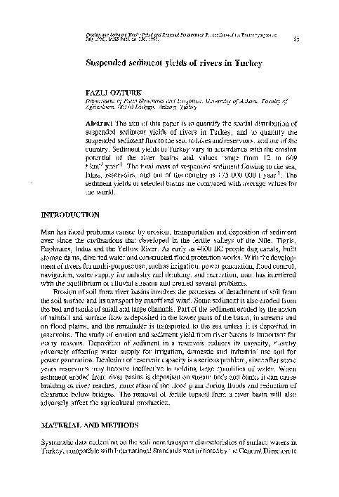 Pdf Suspended Sediment Yields Of Rivers In Turkey