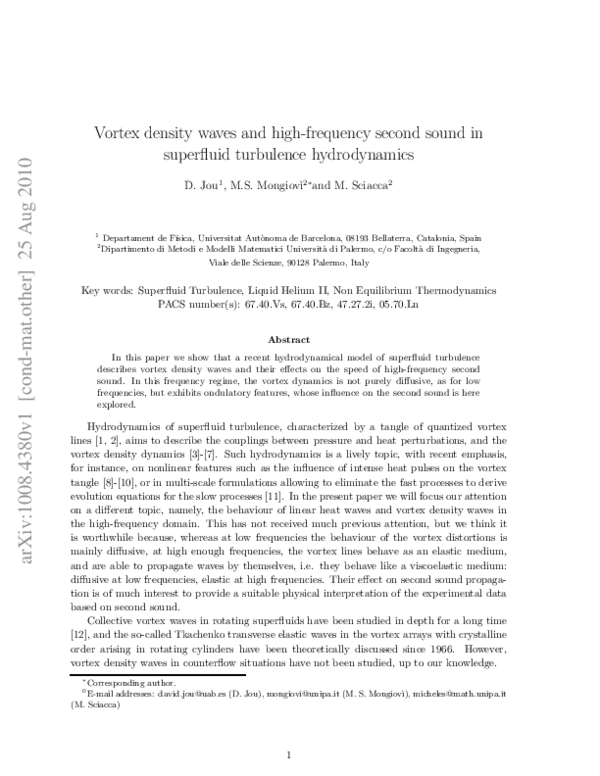 (PDF) Vortex Waves and Second Sound in Superfluid Turbulence