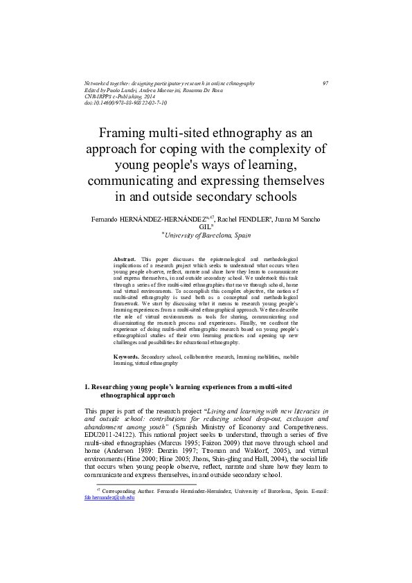 (PDF) Framing multi-sited ethnography as an approach for coping with the complexity of young ...