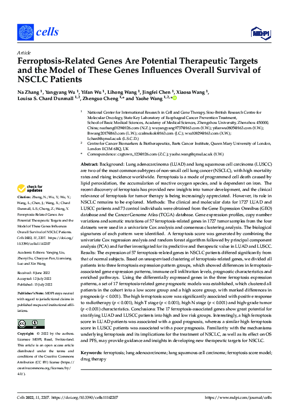 (PDF) Ferroptosis Genes as Targets Affecting NSCLC Survival