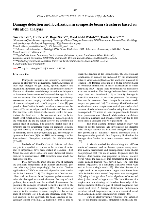 (PDF) Damage detection and localization in composite beam structures ... (PDF) Damage detection and localization in composite beam structures ...