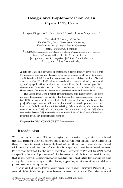 (PDF) Design and Implementation of an Open IMS Core