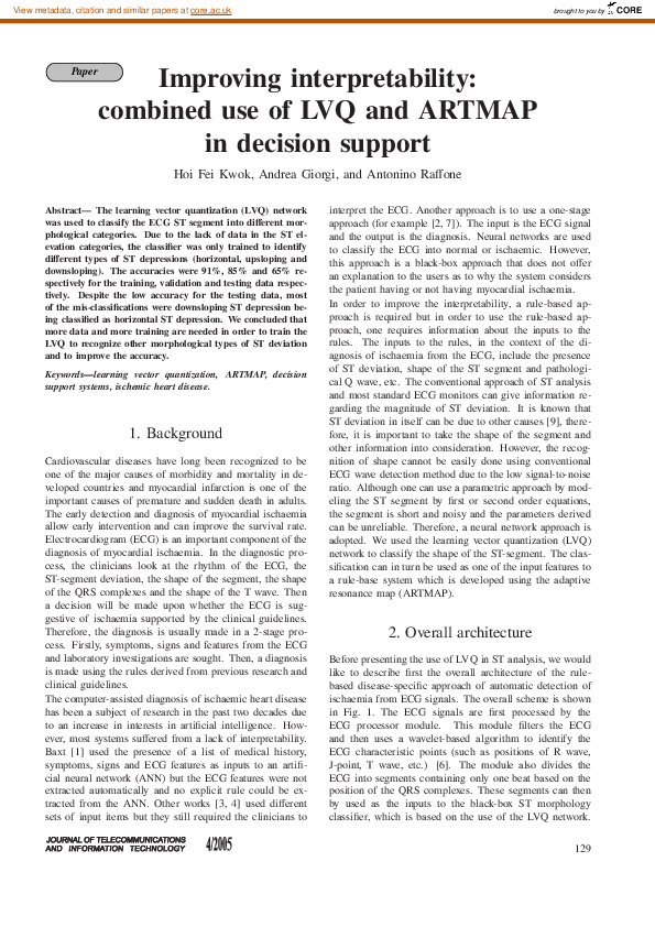 (PDF) Improving interpretability: combined use of LVQ and ARTMAP in decision support