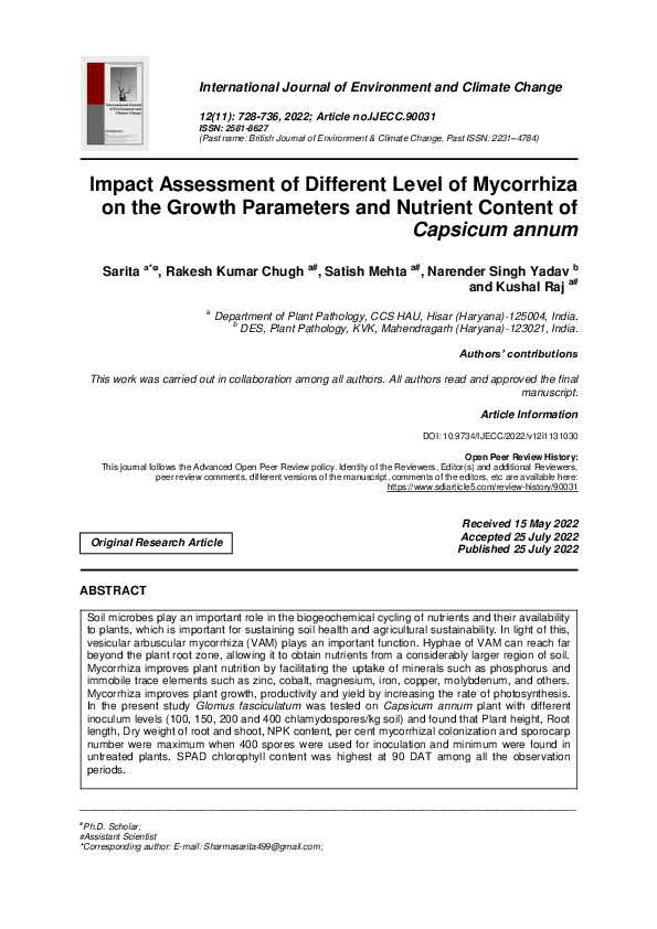 (PDF) Impact Assessment of Different Level of Mycorrhiza on the Growth ...
