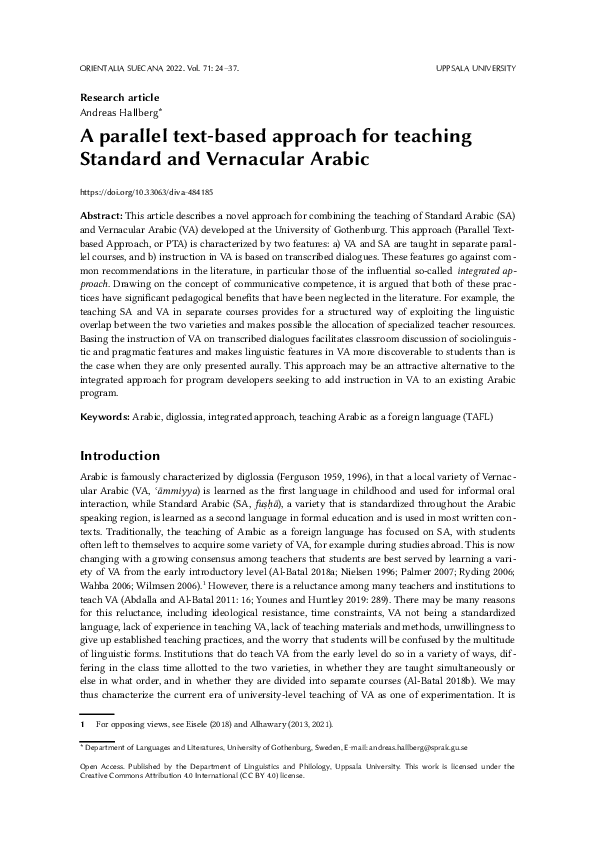 (PDF) A parallel text-based approach for teaching Standard and ...