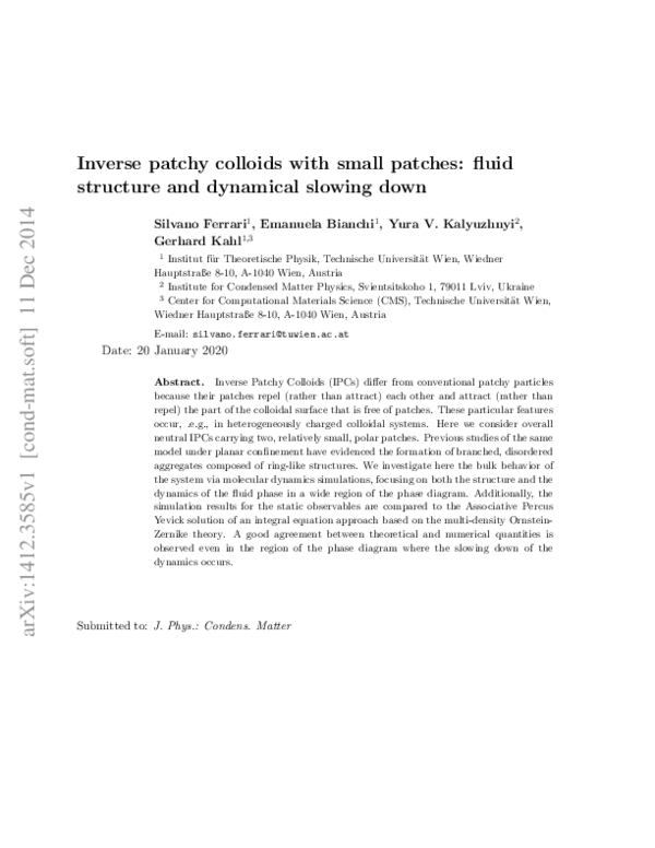 (PDF) Inverse patchy colloids with small patches: fluid structure and ...