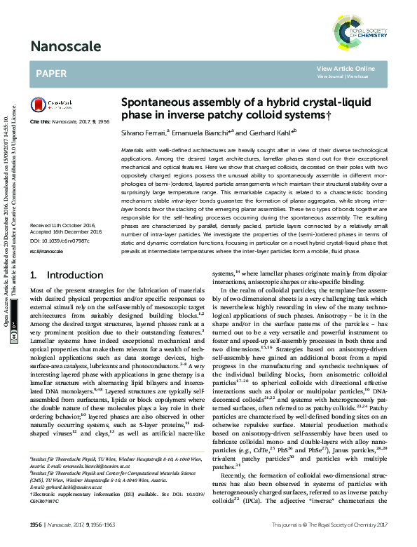 (PDF) Spontaneous assembly of a hybrid crystal-liquid phase in inverse ...