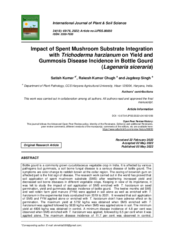 Pdf Impact Of Spent Mushroom Substrate Integration With Trichoderma