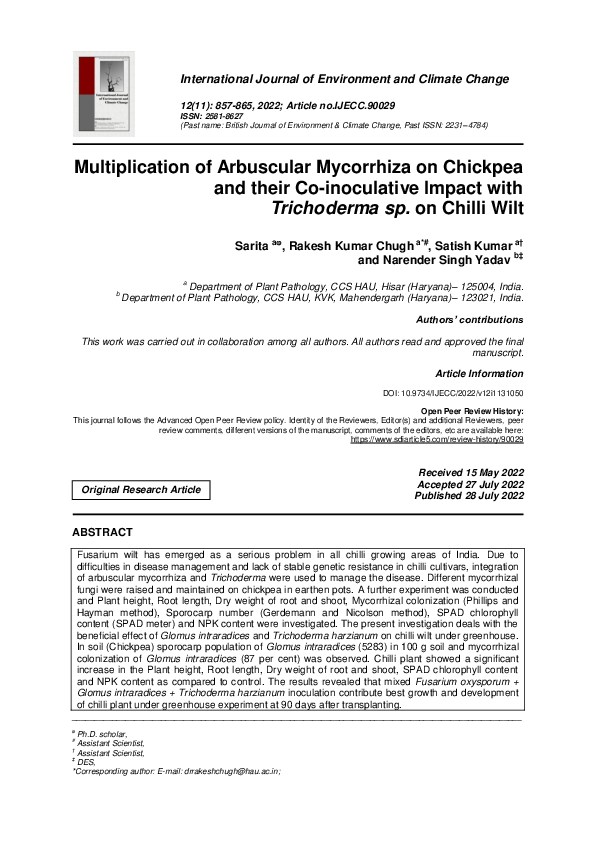 (PDF) Multiplication of Arbuscular Mycorrhiza on Chickpea and their Co-inoculative Impact with ...