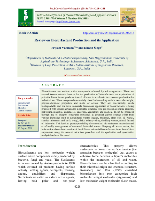 (PDF) Review on Biosurfactant Production and its Application