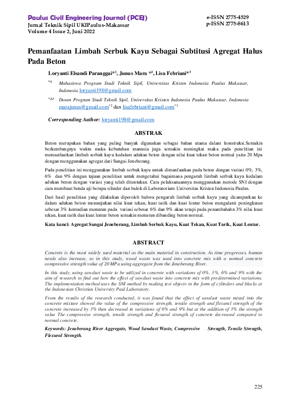 (PDF) Pemanfaatan Limbah Serbuk Kayu Sebagai Subtitusi Agregat Halus Pada Beton