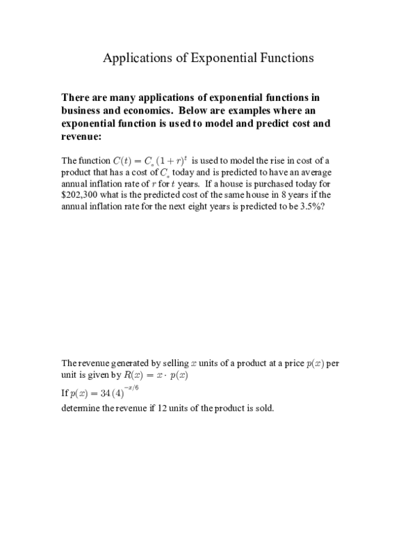 Pdf Exponential Functions In Business Modeling