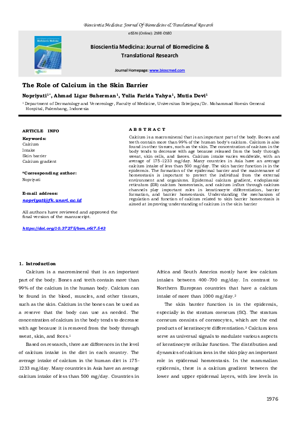 (PDF) The Role of Calcium in the Skin Barrier