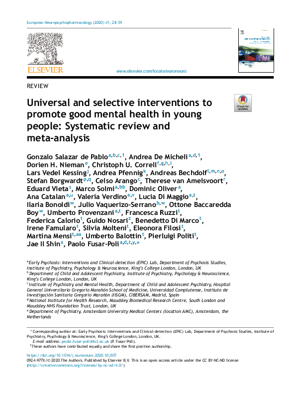 (PDF) Universal and selective interventions to promote good mental ...